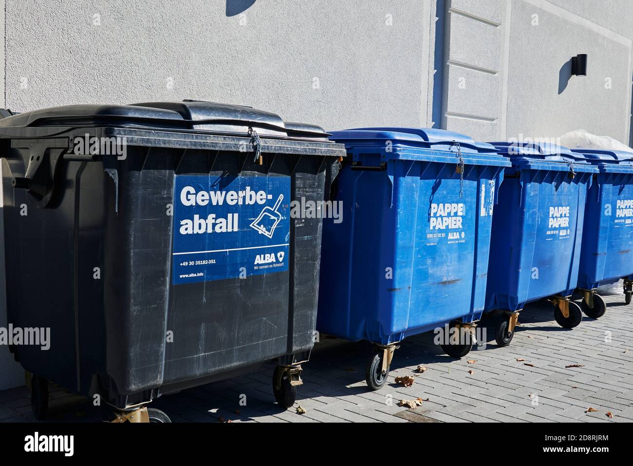 Berlin, Germany - October 3, 2020: View of several waste containers at ...