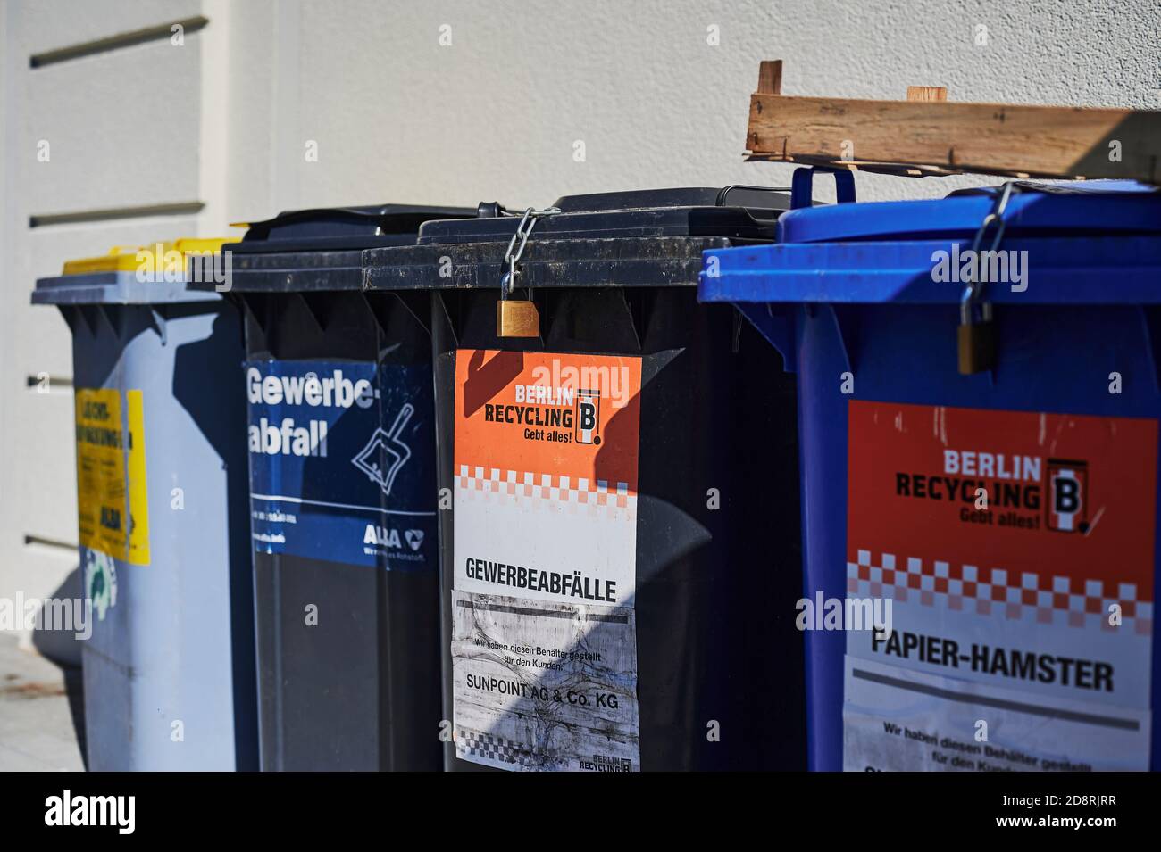 Berlin, Germany - October 3, 2020: View of several waste containers at ...