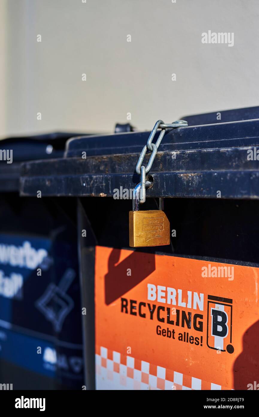 Berlin, Germany - October 3, 2020: View of several waste containers at ...