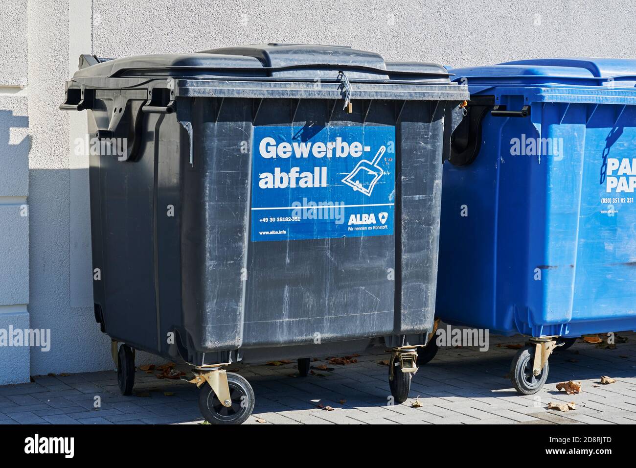 Berlin, Germany - October 3, 2020: View of several waste containers at ...