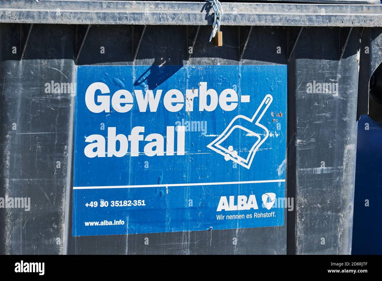 Berlin, Germany - October 3, 2020: View of a waste container at a waste ...