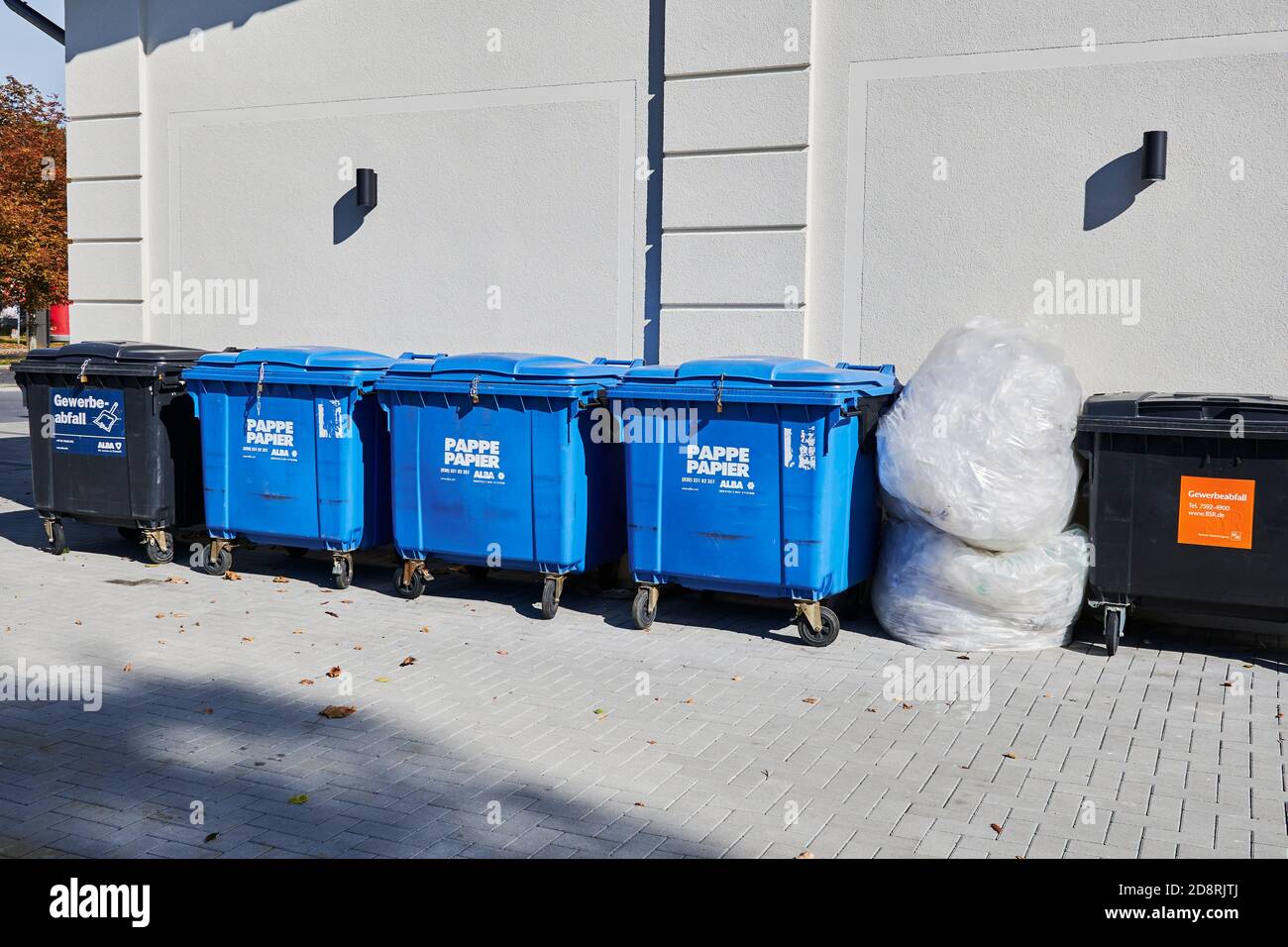 Berlin, Germany - October 3, 2020: View of several waste containers at ...