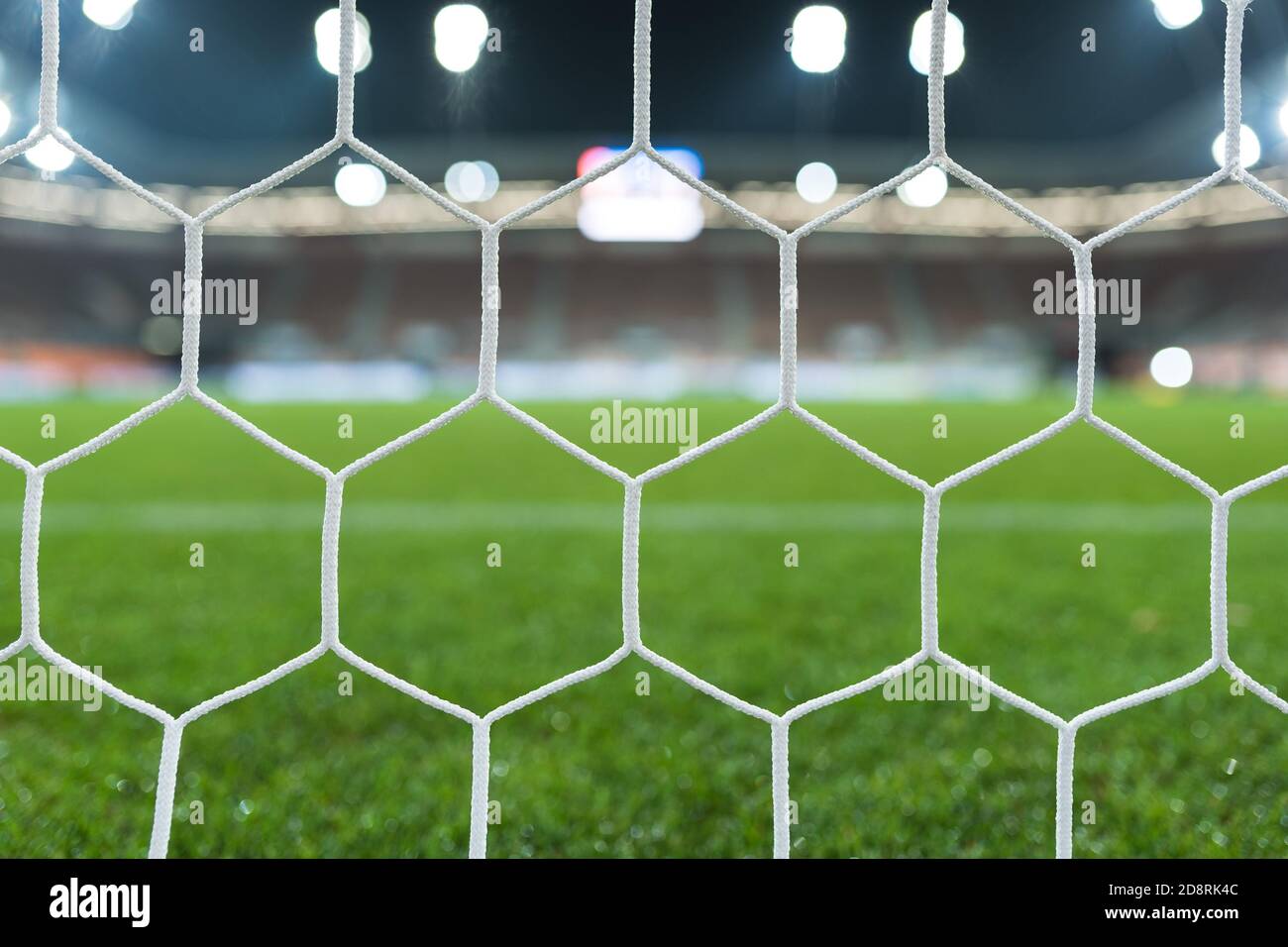 Football stadium - view by the net Stock Photo - Alamy