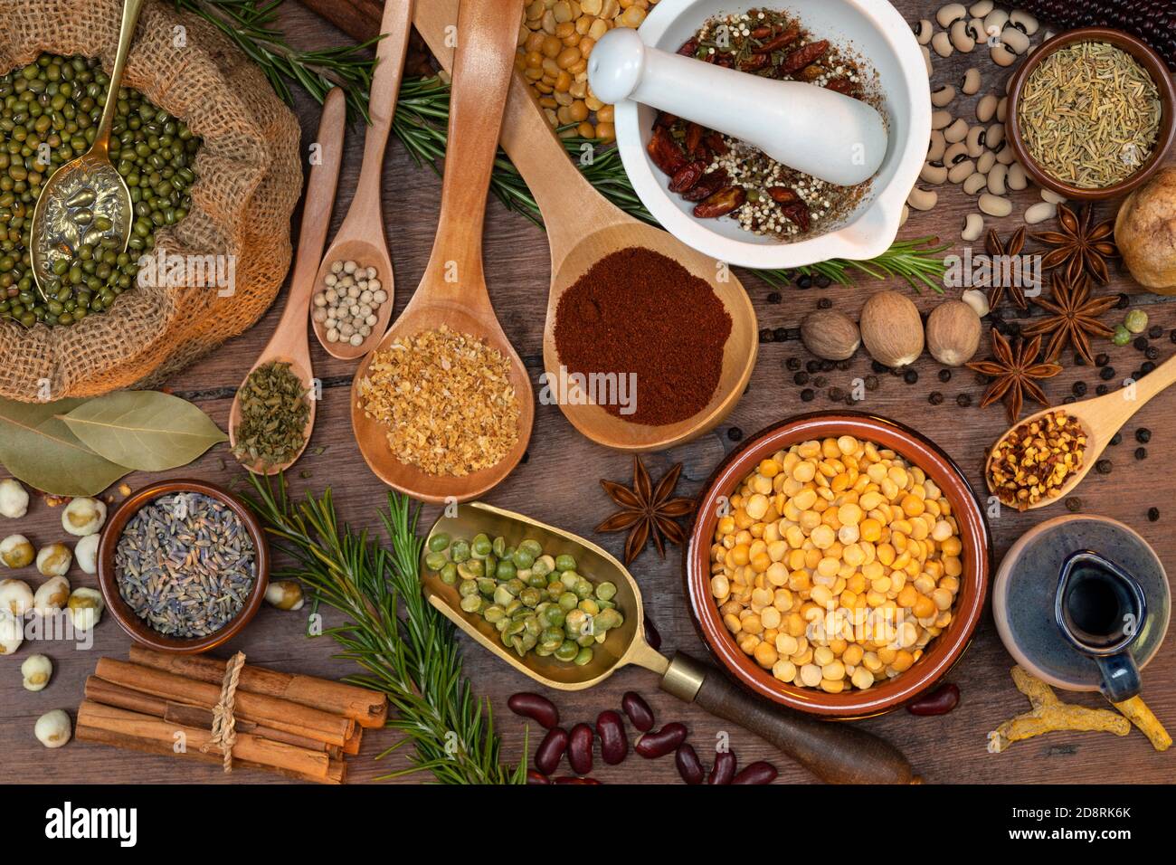 Cooking ingredients - spices, beans and herbs Stock Photo - Alamy