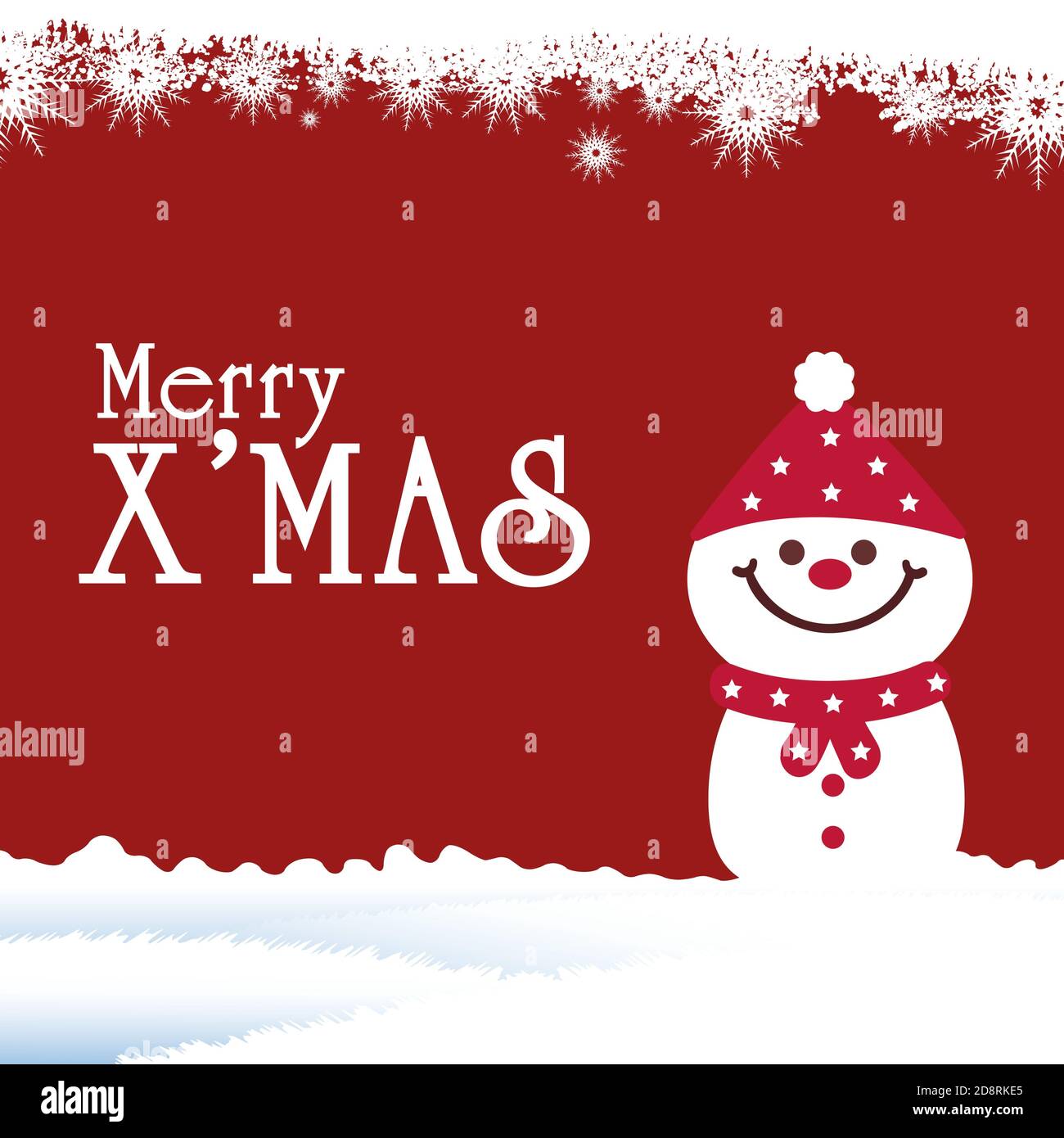 Digital illustration of a red Christmas greeting card with a cute ...