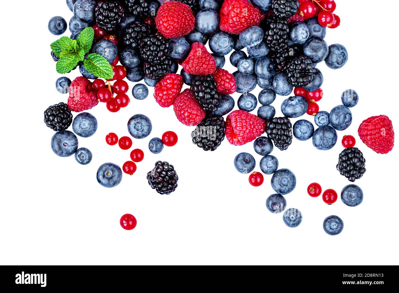 Sweet mix berries isolated on white background, top view. Berry border ...