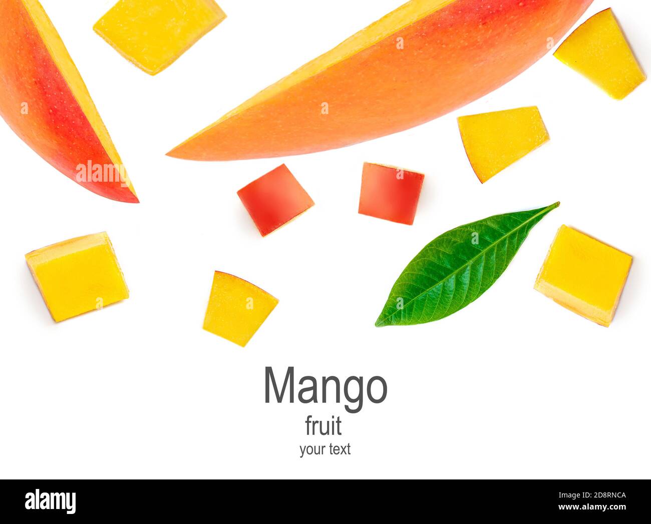 Mango fruit with leaves and half of mango isolated on white background ...