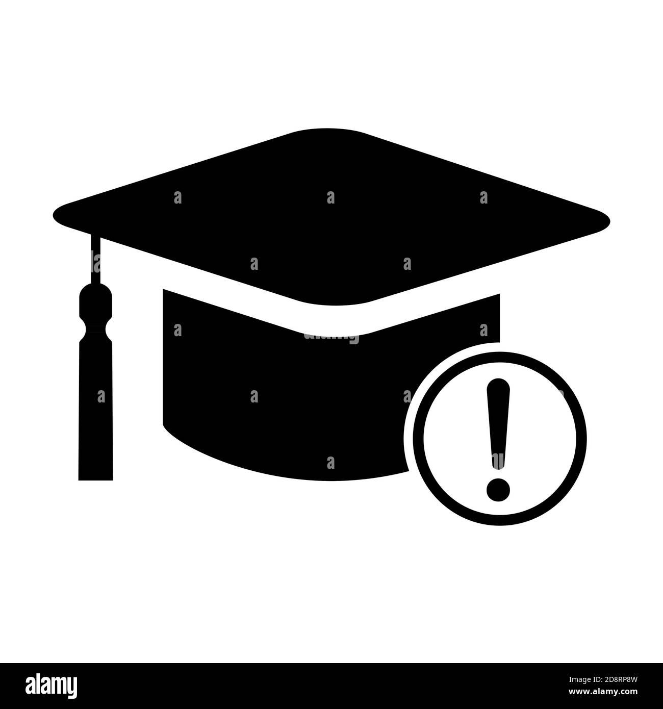 Cap, hat exclamation symbol isolated on white background. Graduate ...