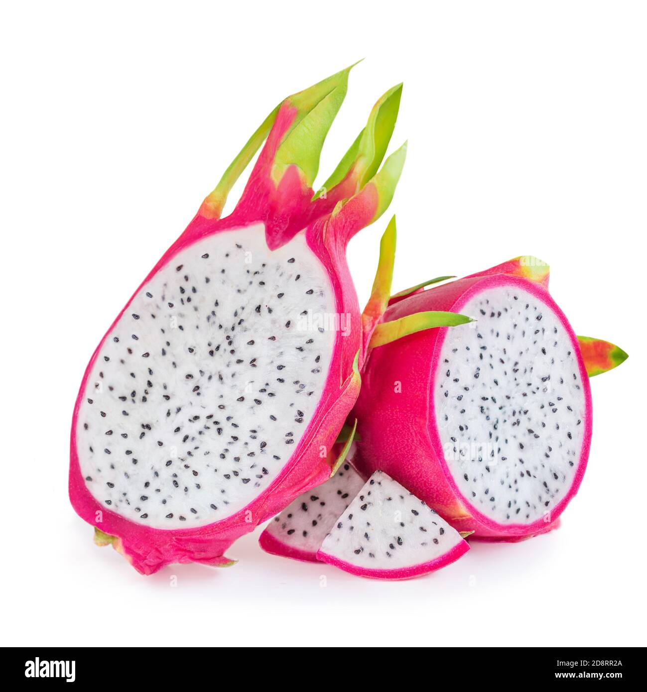 Red Dragon fruit or Pitaya isolated on white background. Sliced Pitaya ...
