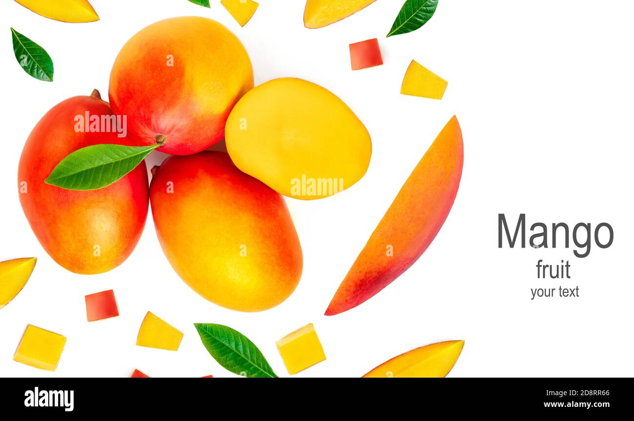 Mango isolated on the white background. Pile of fresh tropical mangoes ...