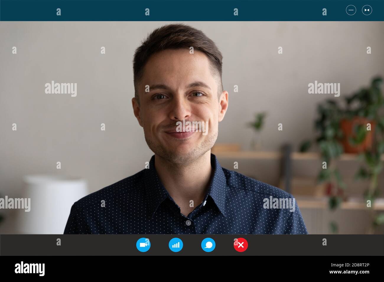 Head shot portrait screen view young man making video call Stock Photo ...