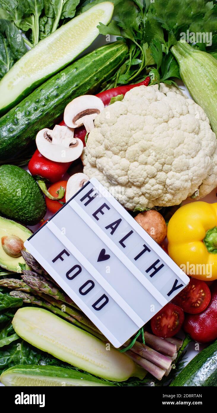 various vegetables background. Healthy food concept. Flat lay. fresh ...