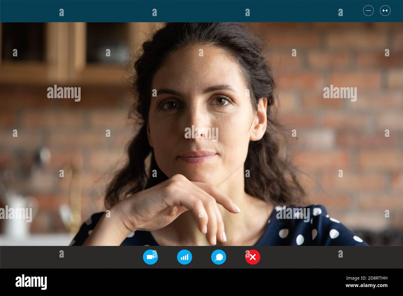Head shot screen view young woman making video call Stock Photo - Alamy