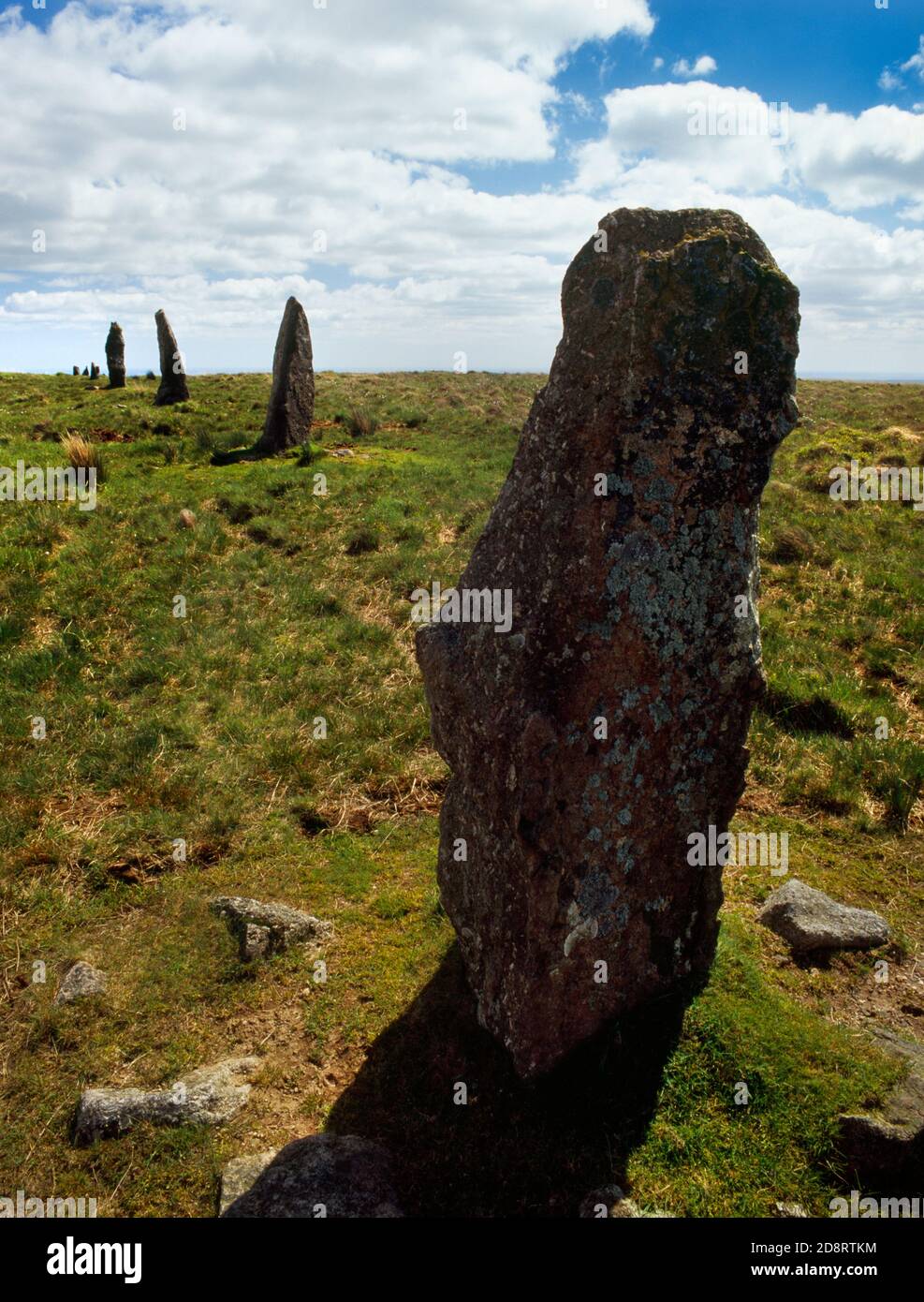 Looking SSW at the Cornwood Maidens, the tallest stones at the upper, N ...