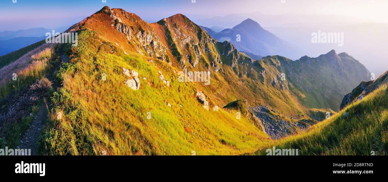 Bright sunny morning mountain panorama Stock Photo - Alamy