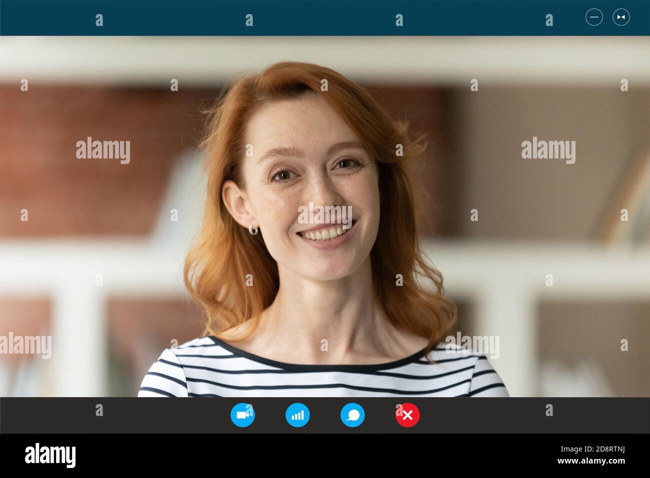 Head shot portrait screen view happy woman making video call Stock ...