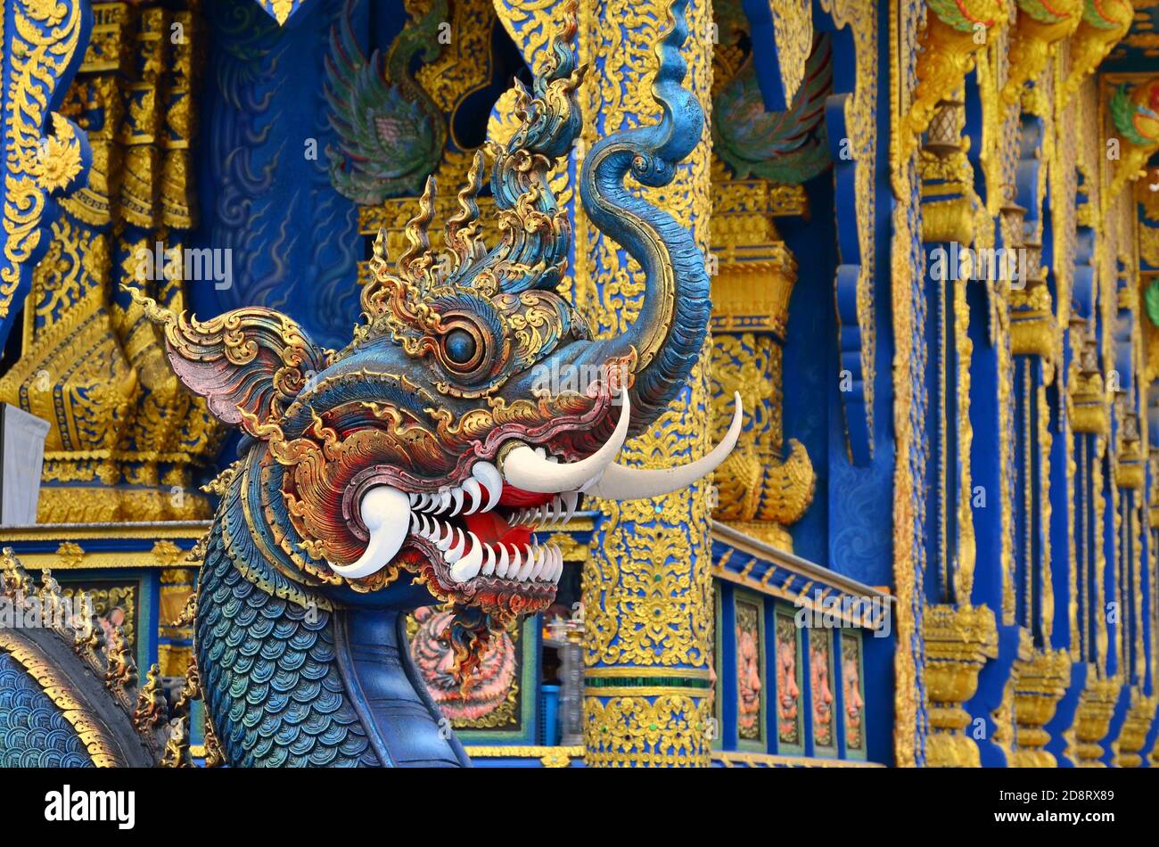 Sculpture in Blue Temple or Wat Rong Suea Ten of Chiang Rai Stock Photo ...