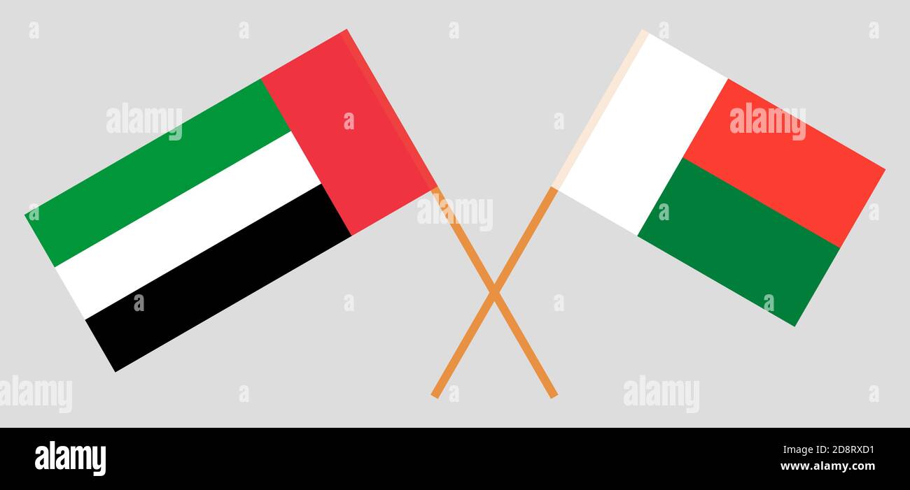 Crossed flags of Madagascar and the United Arab Emirates. Official ...