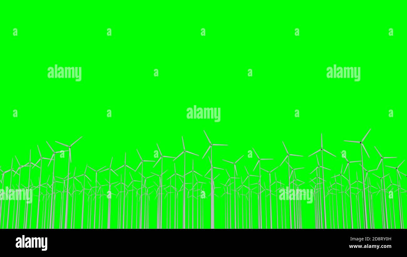 Windfarm Wind turbines green background eco futuristic 3d rendering ...