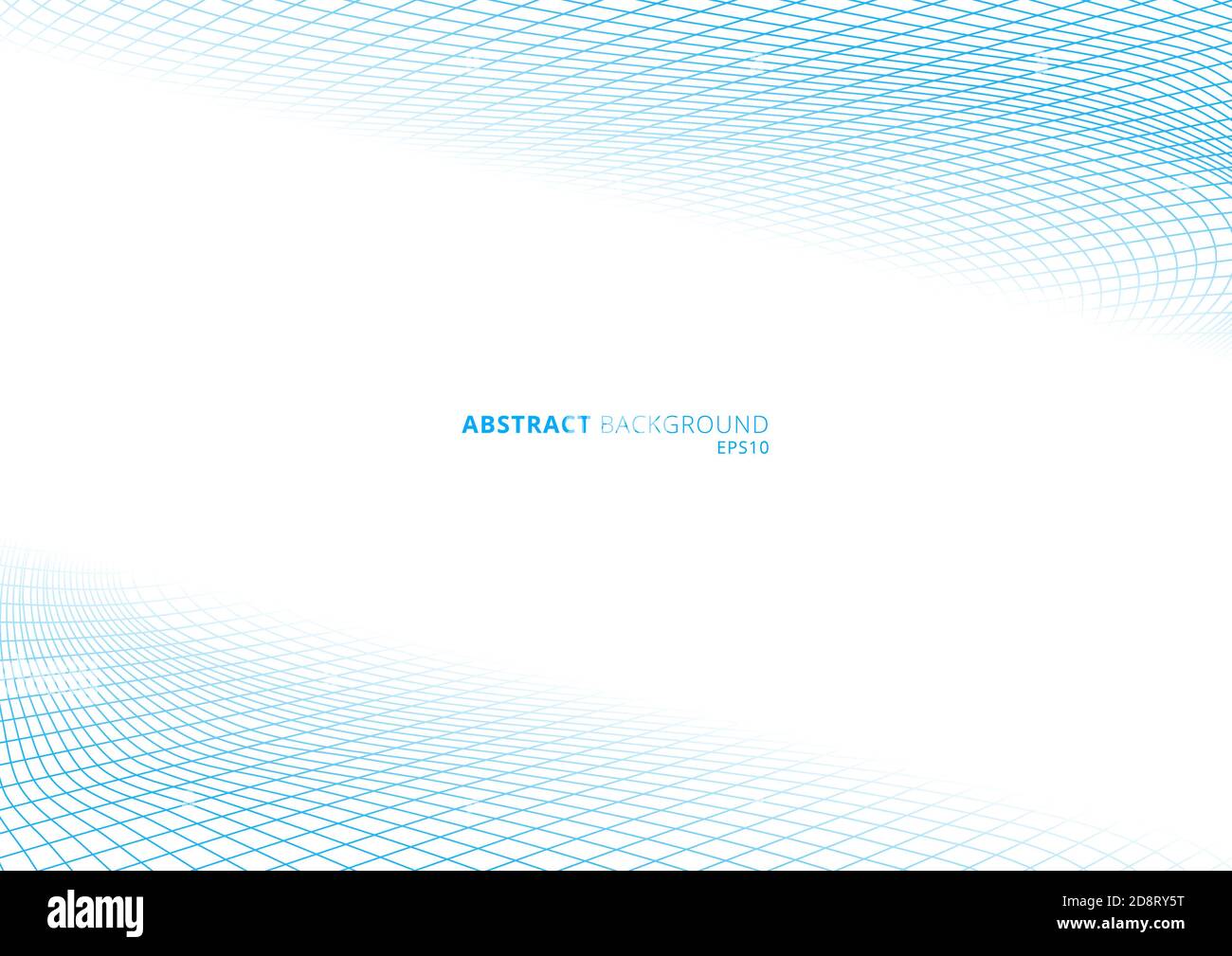 Blue grid lines curve perspective on white background with space for ...