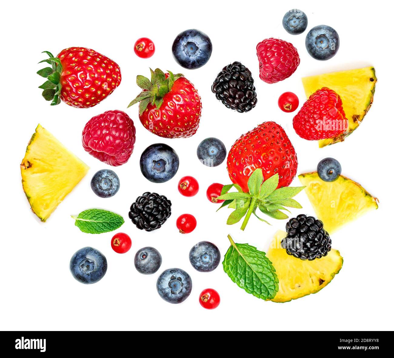 Summer Background with fresh fruits and mixed berries isolated on white ...