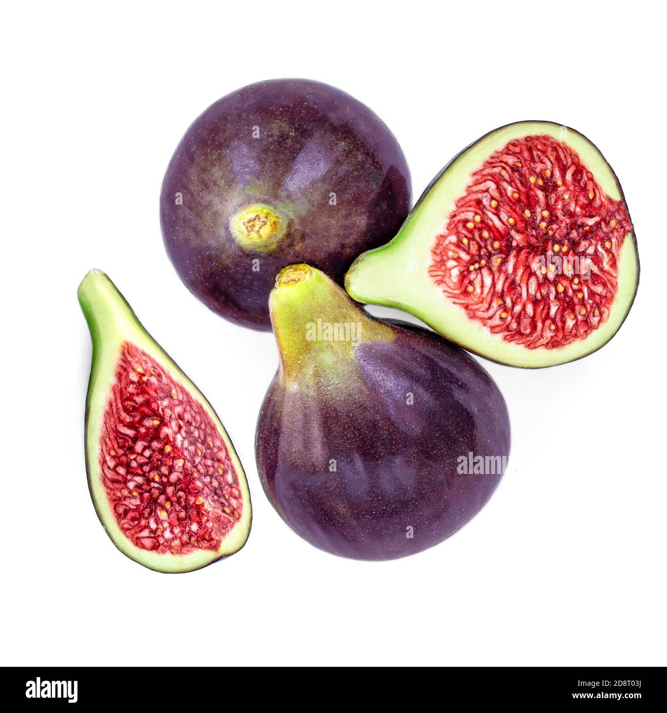 Fresh purple Fig fruit and slices isolated on white background. Food ...