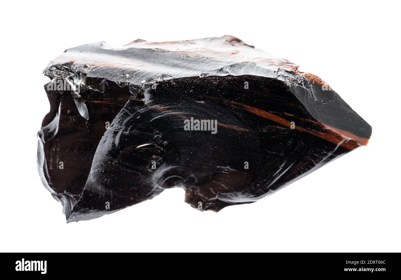 macro photography of sample of natural mineral from geological collection - raw Obsidian ...