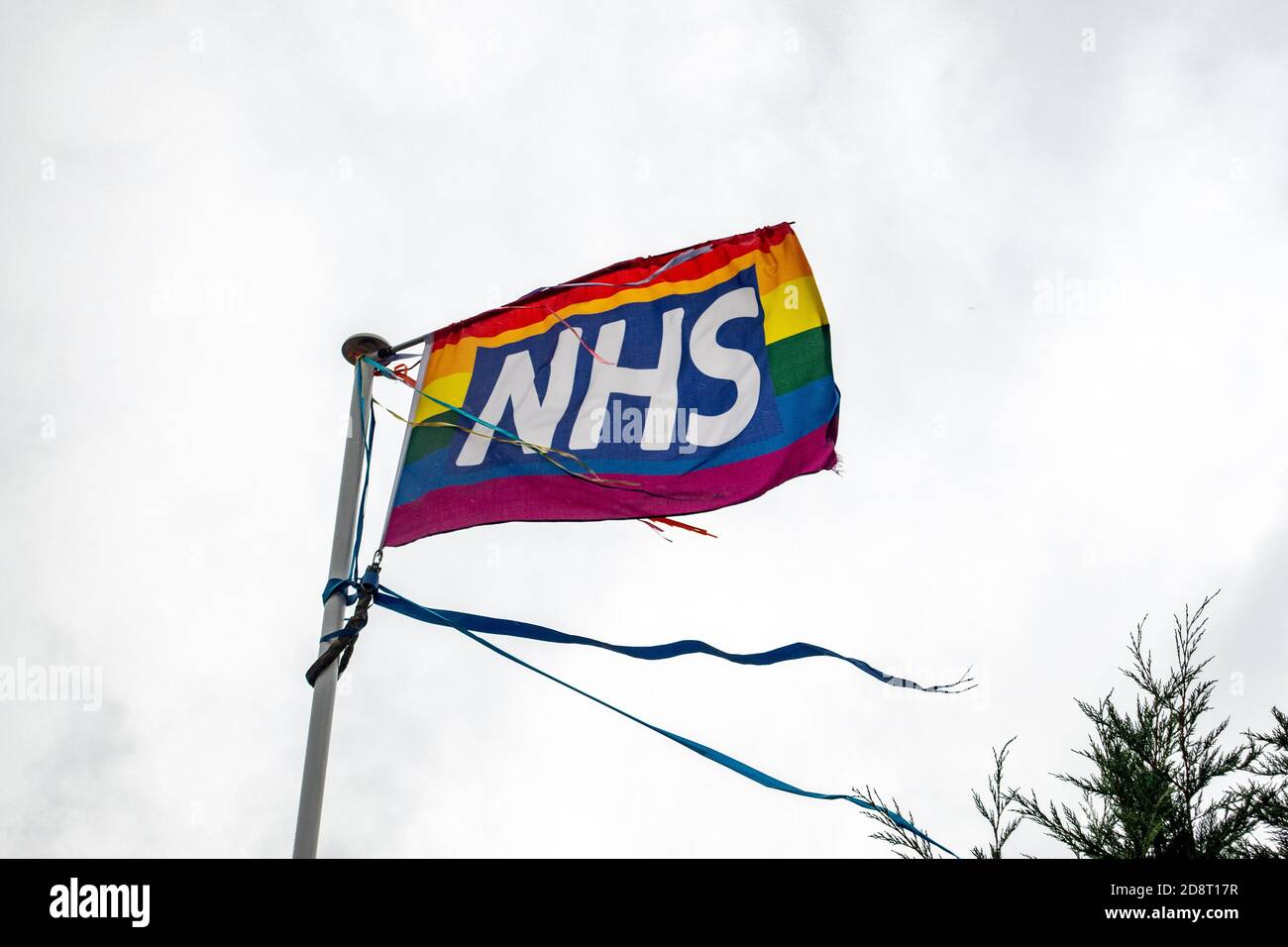 Thank you NHS flag flying on a dull day Stock Photo - Alamy