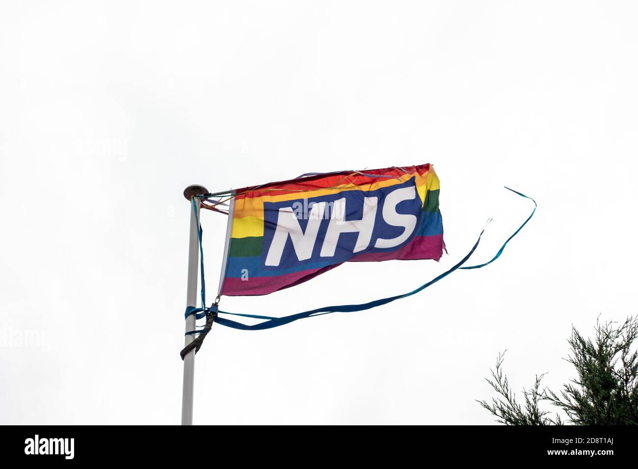 Thank you NHS flag flying on a dull day Stock Photo - Alamy