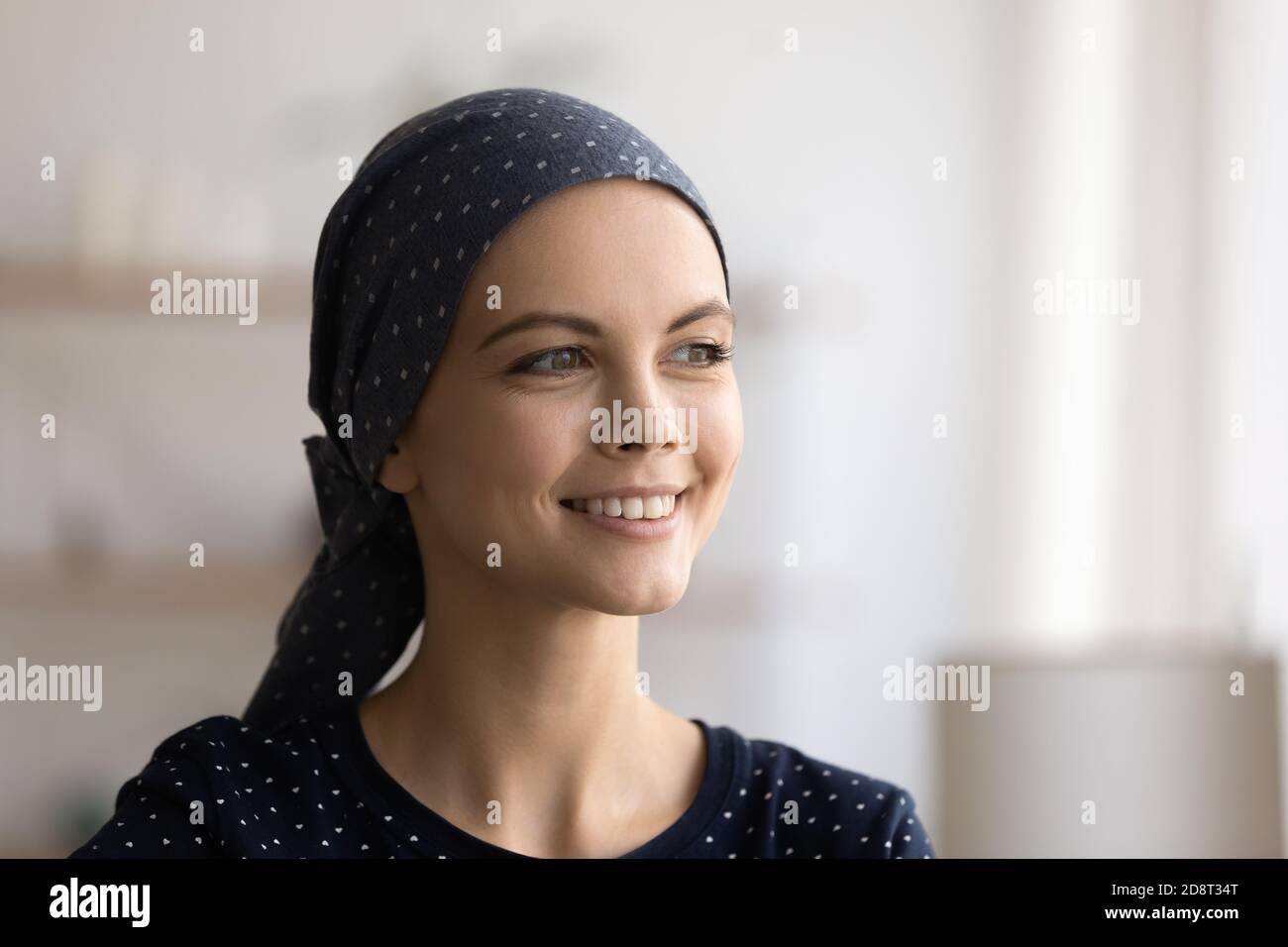 Head shot portrait smiling dreamy young woman wearing scarf Stock Photo ... Head shot portrait smiling dreamy young woman wearing scarf Stock Photo ...
