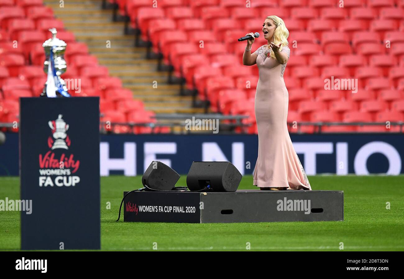 Emily Haig performs the national anthem prior to the Women's FA Cup ...