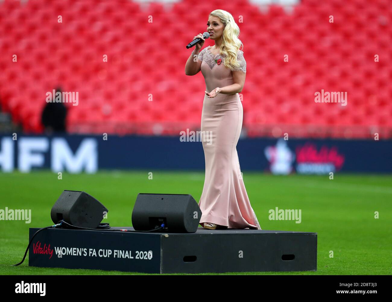 Emily Haig performs the national anthem prior to the Women's FA Cup ...