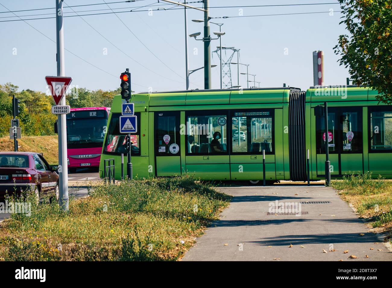 Reims France October 31, 2020 View of a modern electric tram for ...