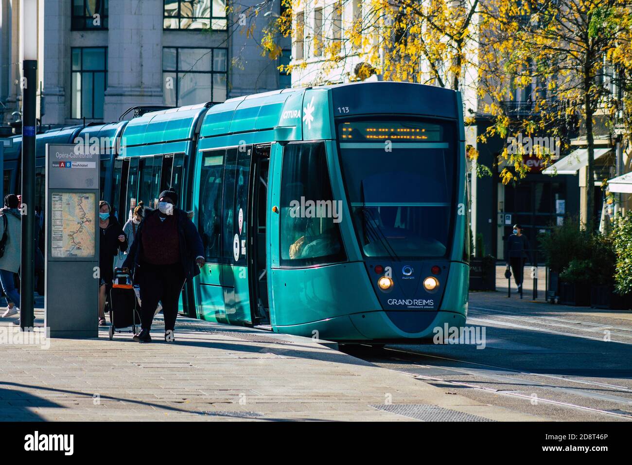 Reims France October 31, 2020 View of a modern electric tram for ...