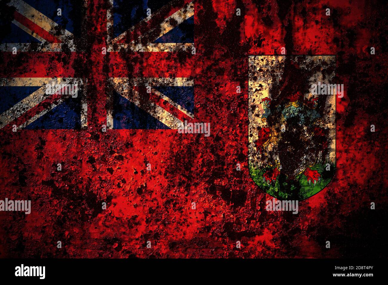 British, Britain, Bermuda flag on grunge metal background texture with ...