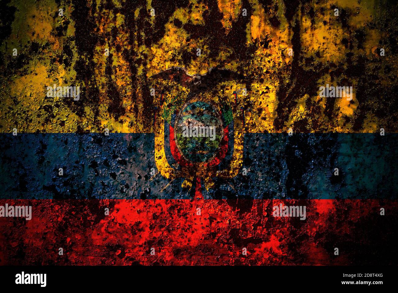 Ecuador, Ecuadorian flag on grunge metal background texture with ...
