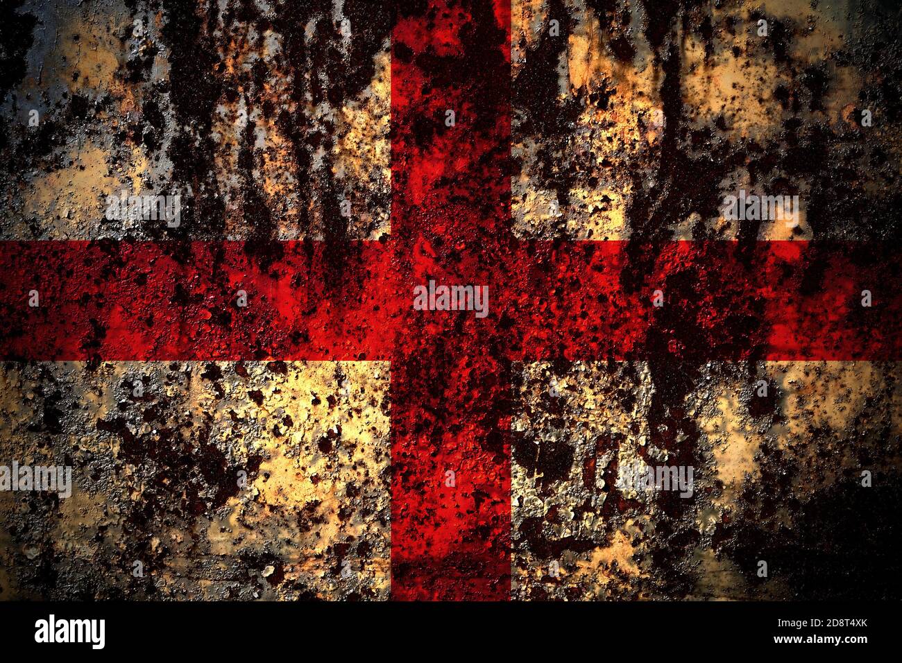 England, English flag on grunge metal background texture with scratches ...