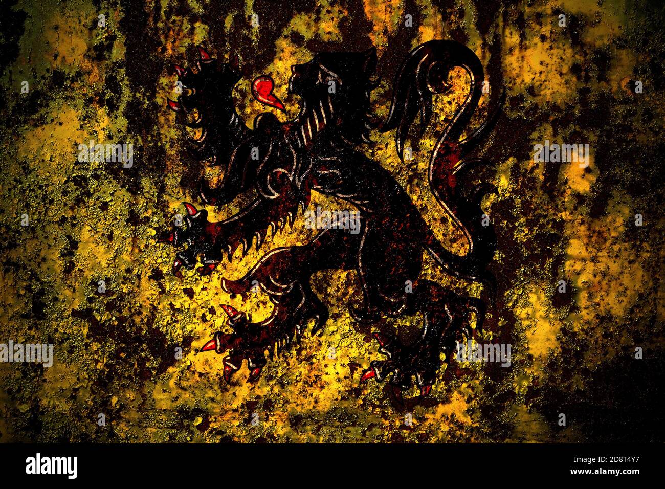 Flanders, Flemish flag on grunge metal background texture with ...