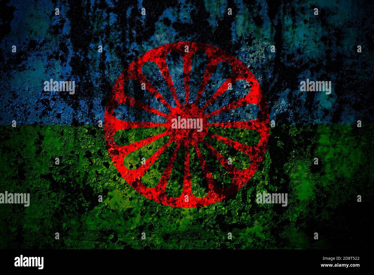 Gipsy flag on grunge metal background texture with scratches and cracks ...