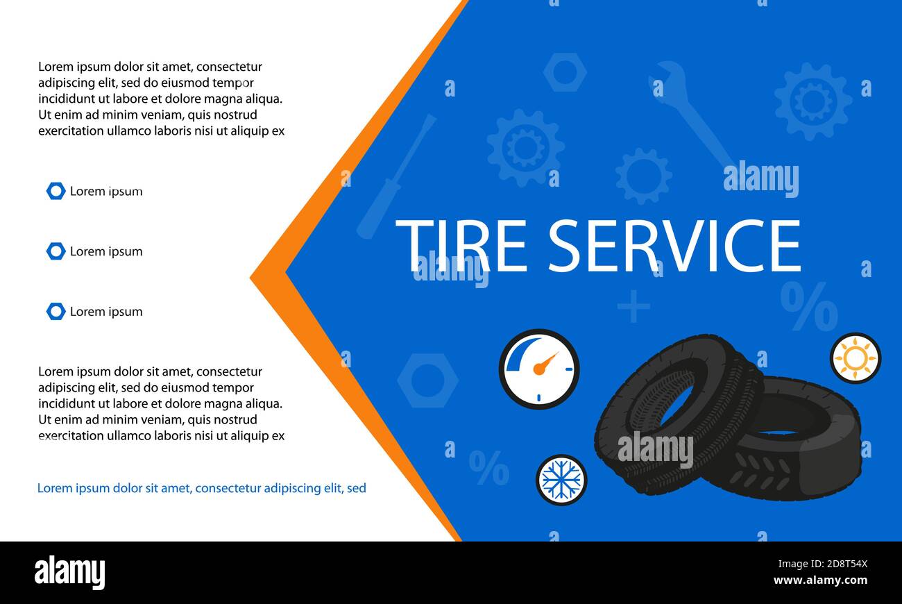 Tire service banner template with copy space, cartoon vector ...