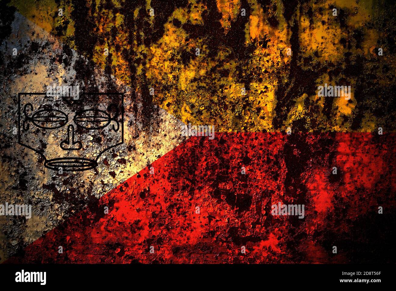 Marquesas Islands flag on grunge metal background texture with ...