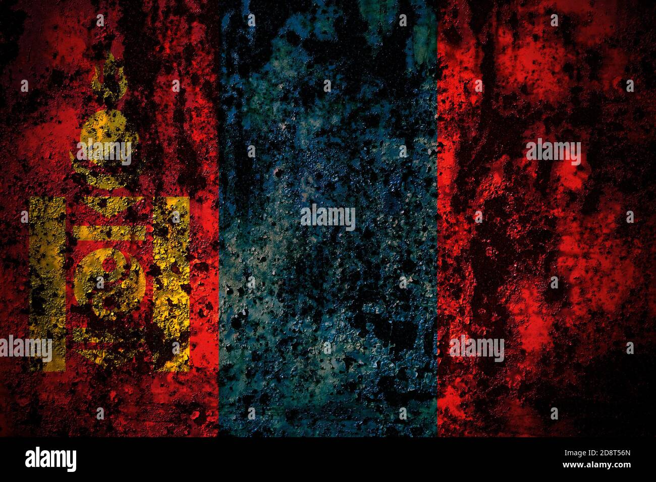 Mongolia, Mongolian flag on grunge metal background texture with ...