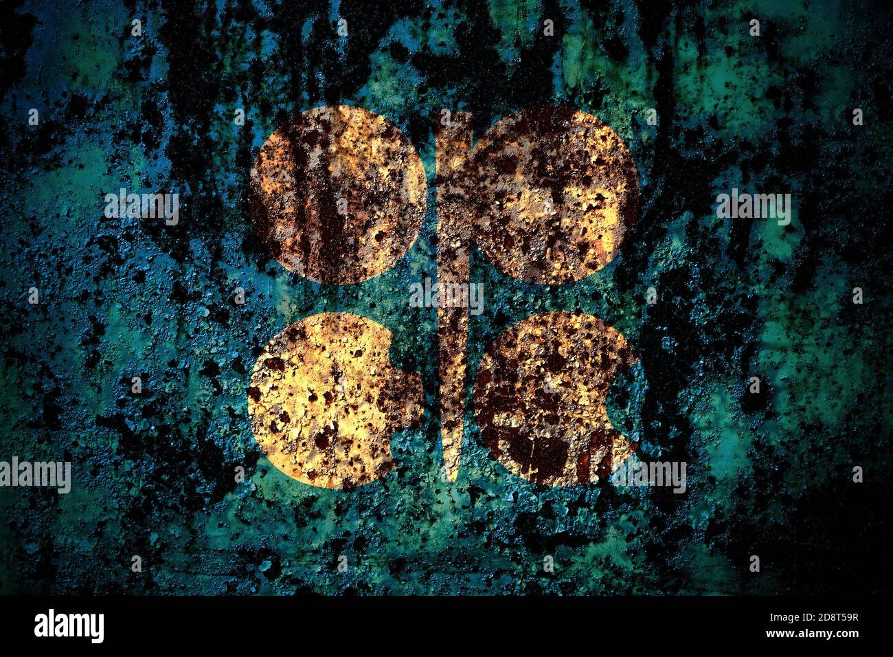 OPEC flag on grunge metal background texture with scratches and cracks ...