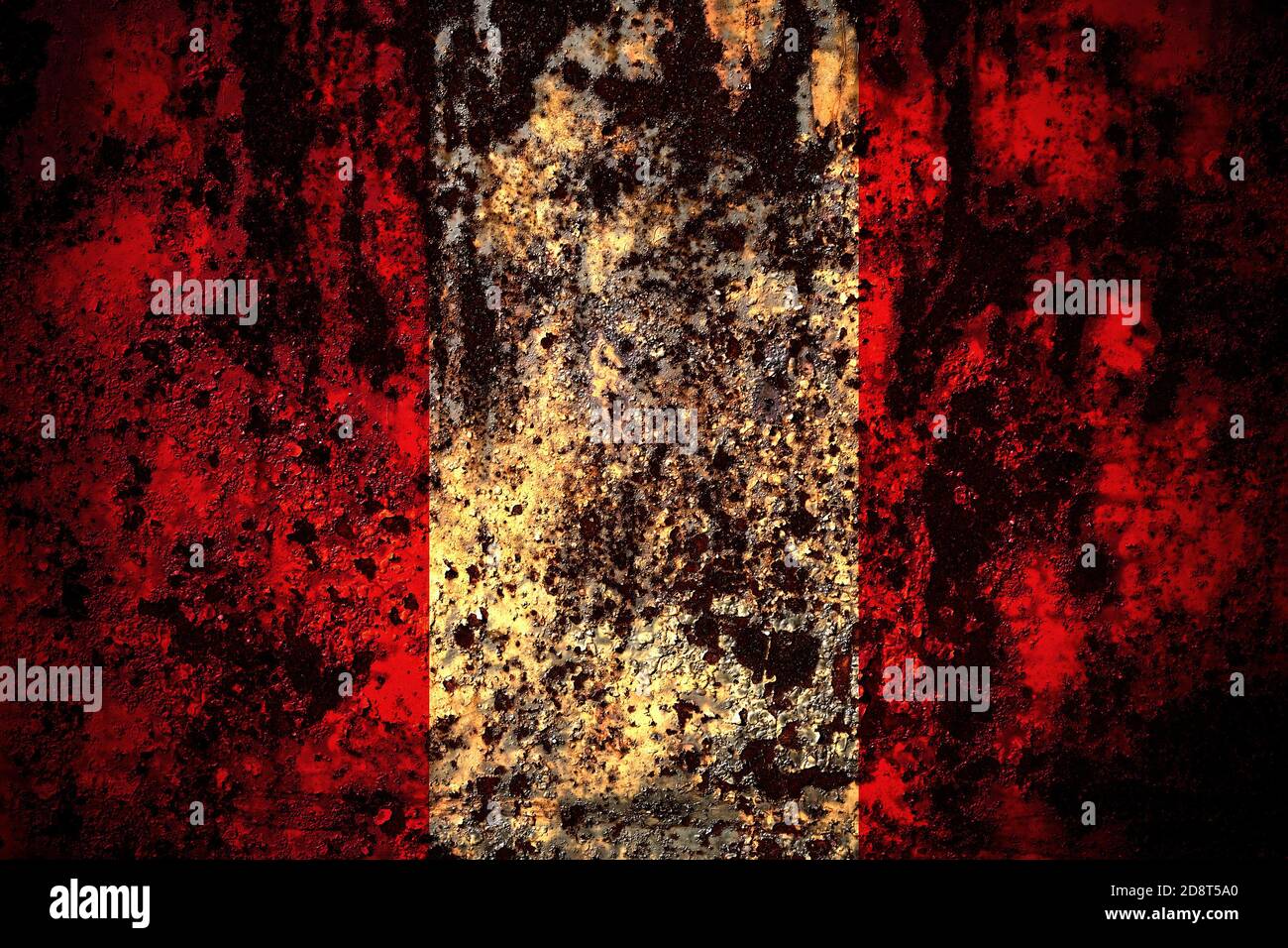 Peru, Peruvian flag on grunge metal background texture with scratches ...