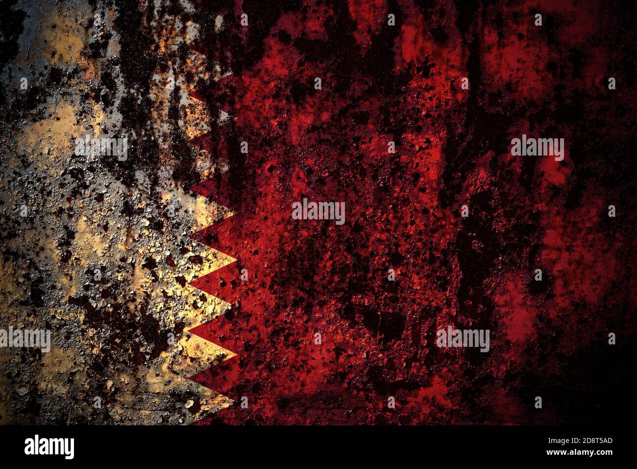 Qatar, Qatari flag on grunge metal background texture with scratches ...