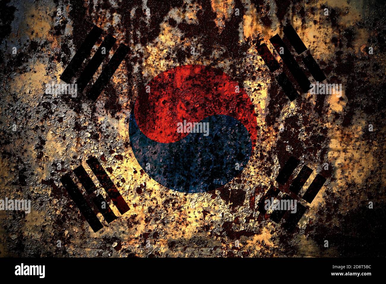 South Korea, Korean flag on grunge metal background texture with ...