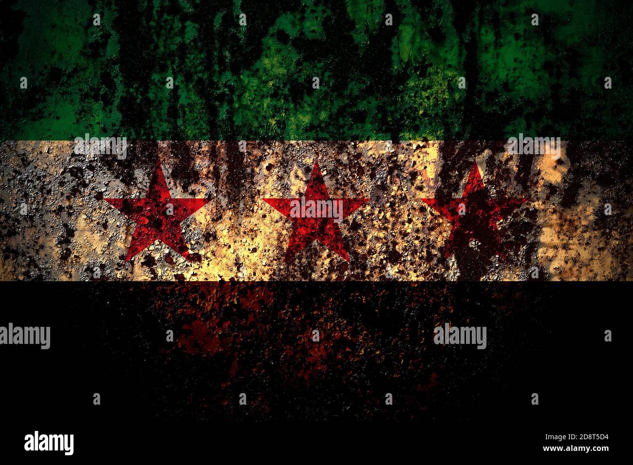 Syria, Syrian Arab Republic, three stars flag on grunge metal ...