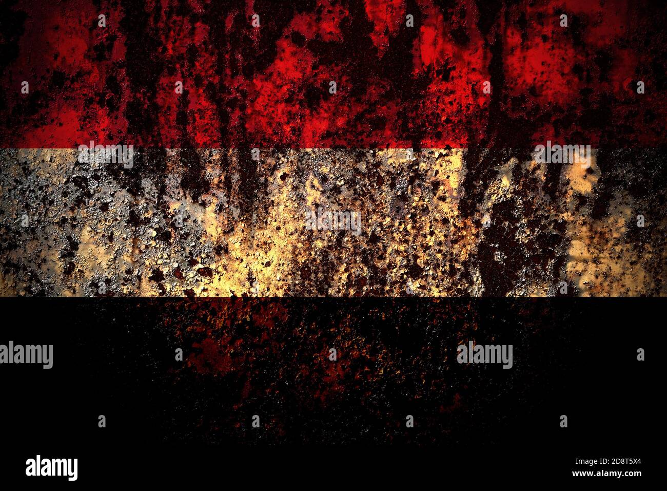 Yemen, Yemeni flag on grunge metal background texture with scratches ...