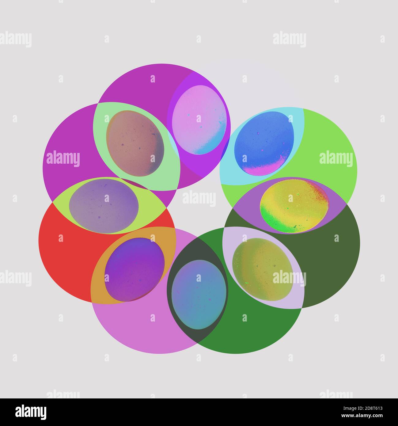 Eight eggs arranged in a circle with abstract color backgrounds Stock ...