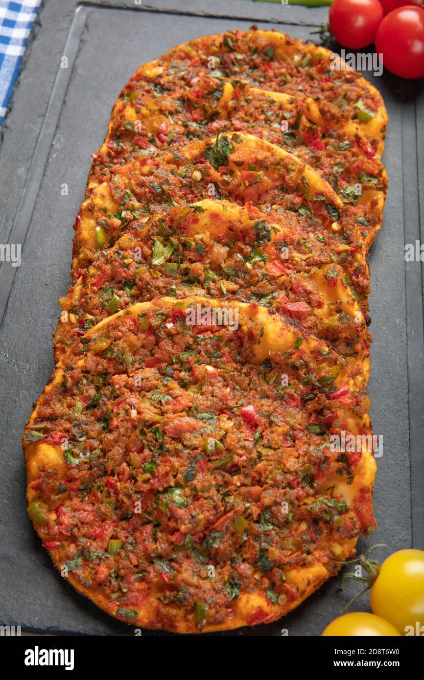Turkish mini pizza Lahmacun,mini lahmacun. Turkish name; findik ...